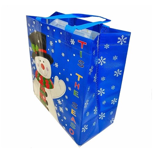 Пакет подарочный новогодний / Пакет-сумка с ручками "Снеговик", синий