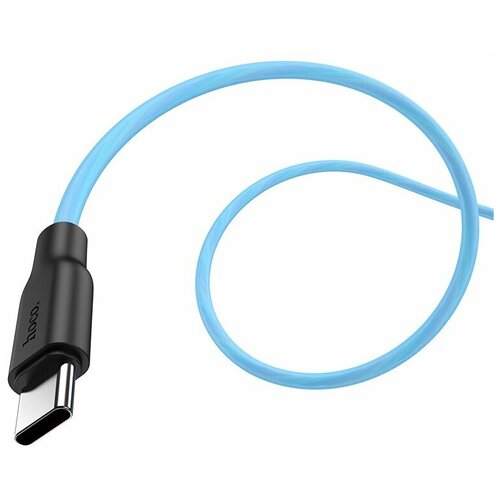 Кабель USB - Type-C HOCO X21 Plus, 1.0м, круглый, 3.0A, силикон, светящийся, цвет голубой