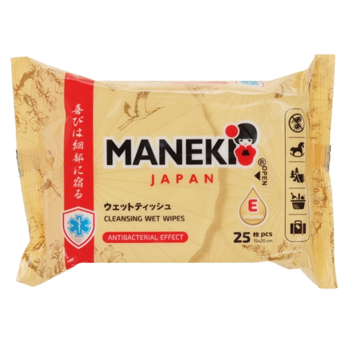 Салфетки влажные "Maneki", очищающие и увлажняющие для всей семьи с витамином Е, 25 шт./упак