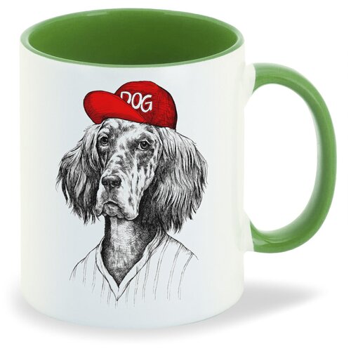 Кружка зеленый CoolPodarok Собака в красной кепке