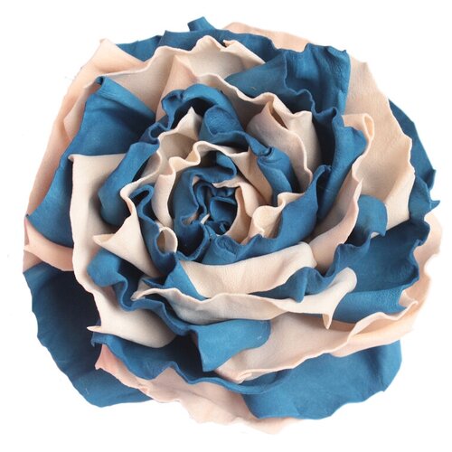 Брошь заколка для волос цветок роза большая кремово-синяя 183729м