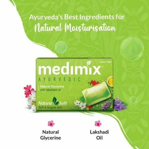 MEDIMIX Ayurvedic NATURAL GLYCERINE With Lakshadi Oil (Аюрведическое глицериновое мыло с маслом Лакшади, для ежедневного увлажнения кожи, Медимикс), 75 г.