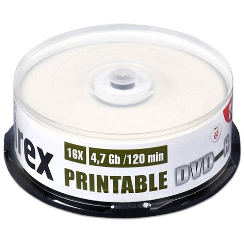 Диск DVD-R Mirex 4,7Gb 16x Printable cake, упаковка 25 шт.