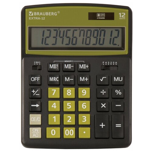 Калькулятор бухгалтерский BRAUBERG Extra-12, черно-оливковый, 2 шт.