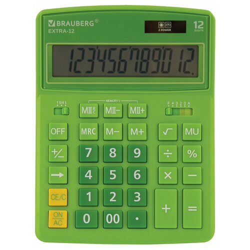 Калькулятор бухгалтерский BRAUBERG Extra-12, зеленый, 3 шт.