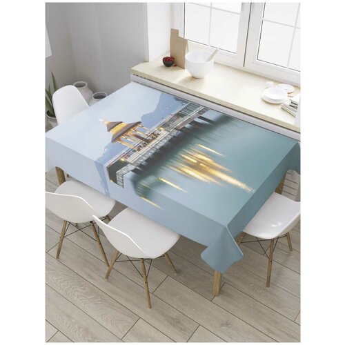 Скатерть прямоугольная JoyArty на кухонный стол "Беседка на причале" из оксфорда, 120x145 см