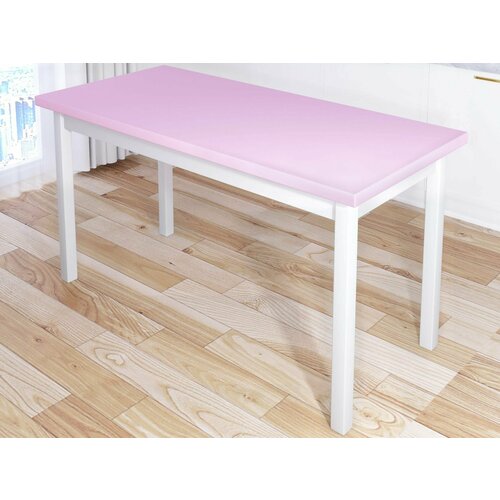 Стол кухонный Классика из массива сосны, столешница розового цвета 40 мм и белые ножки, 120х70х75 см