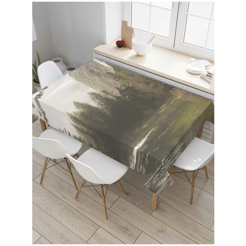 Скатерть прямоугольная JoyArty на кухонный стол "Ели на берегу" из оксфорда, 180x145 см
