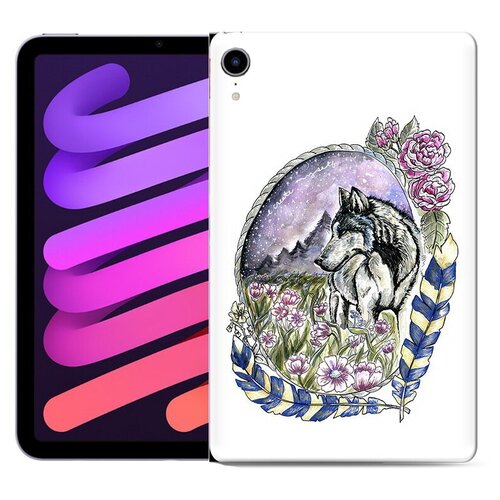 Чехол задняя-панель-накладка-бампер MyPads нарисованный волк в цветах с перьями для Apple iPad mini 6 2021 противоударный
