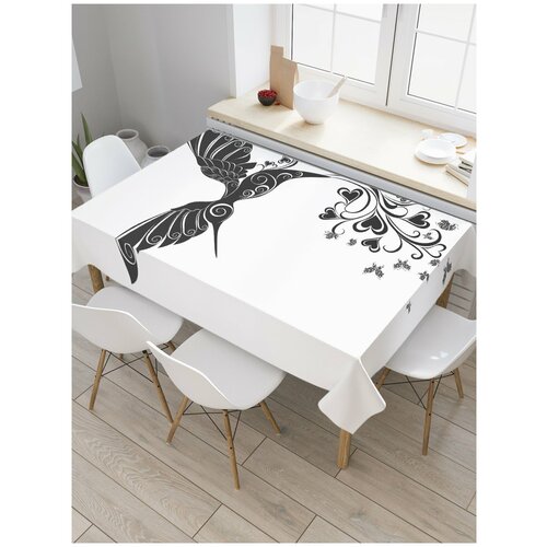 Скатерть прямоугольная JoyArty на кухонный стол "Сердечная птичка" из оксфорда, 180x145 см