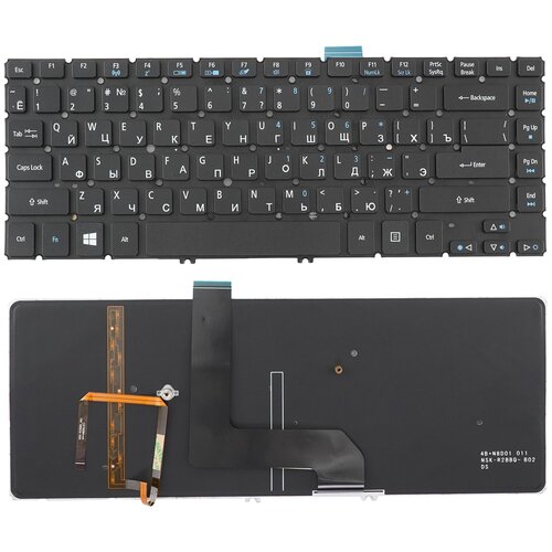 Клавиатура для ноутбука Acer Aspire M5-481T черная без рамки, с подсветкой