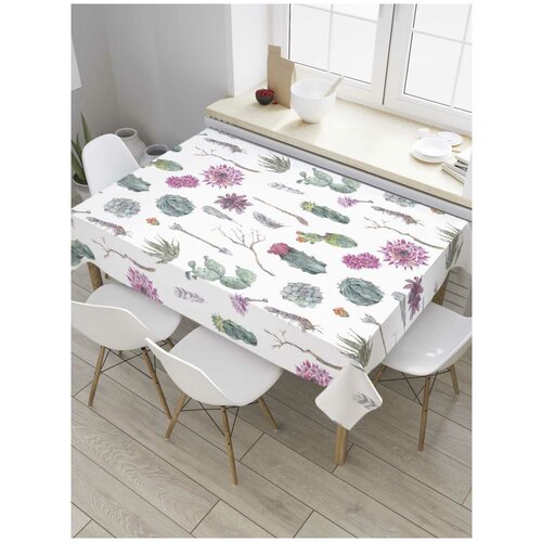 Скатерть прямоугольная JoyArty на кухонный стол "Цветы на колючках" из оксфорда, 120x145 см