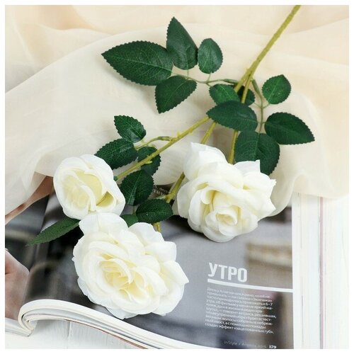 Цветы искусственные "Роза тройная" 6*61 см, белый