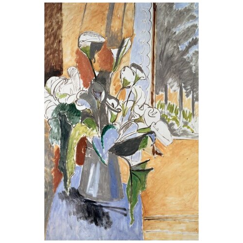Репродукция на холсте Букет цветов на веранде (Bouquet of Flowers on a Veranda) Матисс Анри 50см. x 77см.