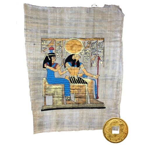 Холст из папируса с рисунком №61(30 х 21) + монета "Денежный талисман"