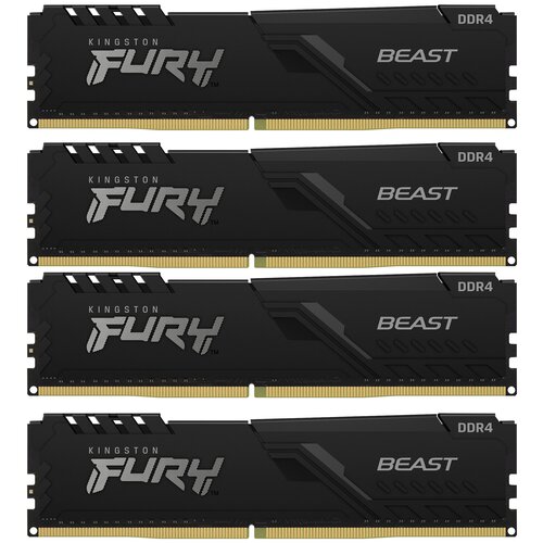 Оперативная память для компьютера 16Gb (4x4Gb) PC4-21300 2666MHz DDR4 DIMM CL16 Kingston FURY Beast Black (KF426C16BBK4/16)