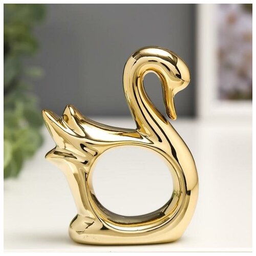 --- Сувенир керамика держатель для салфеток "Лебедь" золото 8,5х6,7х2,2 см