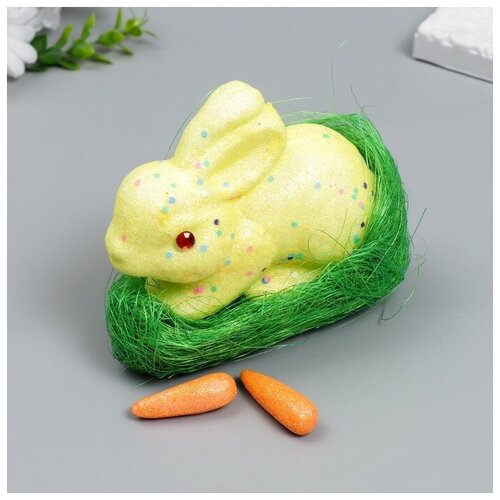 Декор пасхальный "Кролик - конфетти, в травке с морковками" набор 4 шт микс 13 см
