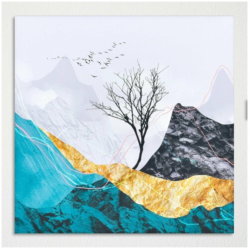 Картина на Дереве - "Абстрактные Горы", размер 70х70 см