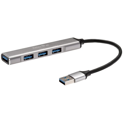 Переходник USB 3.0 адаптер / USB HUB / ЮСБ ХАБ "4 в 1" Telecom USB 3.0 - USB 3.0 + 3 х USB 2.0 20 см алюминиевый корпус серый (TA308U)