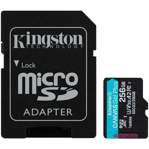 Карта памяти Kingston microSDXC 256 ГБ Class 10, V30, A2, UHS-I U3, R/W 170/90 МБ/с, адаптер на SD, 1 шт., черный