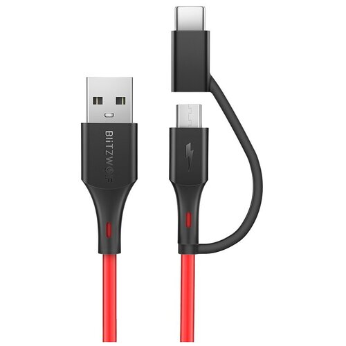 Кабель BlitzWolf BW-MT3 USB2.0 to Micro-USB + Type-C Connector 0.9m Red
