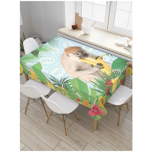 Скатерть прямоугольная JoyArty на кухонный стол "Макака и банан" из оксфорда, 120x145 см