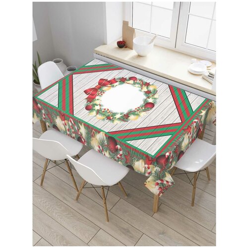 Скатерть прямоугольная JoyArty на кухонный стол "Рождественский венок" из оксфорда, 120x145 см