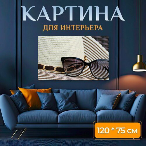 Картина на холсте "Шапка, очки, аксессуары" на подрамнике 120х75 см. для интерьера