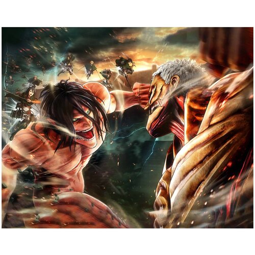 Постер / Плакат / Картина Атака титанов. Битва с бронированным 60х90 см в раме