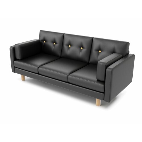 Прямой диван кушетка ингвар-б, черный, кожзам, массив дерева, офисный, для кафе и бара, на ножках, скандинавский лофт
