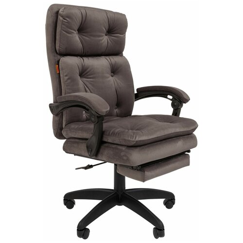 Компьютерное кресло для дома и офиса с подставкой для ног CHAIRMAN HOME 442, велюр, серый