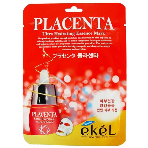 Ekel Тканевая маска для лица с экстрактом плаценты Placenta Ultra Hydrating Essence Mask 25гр Упаковка 10 шт.