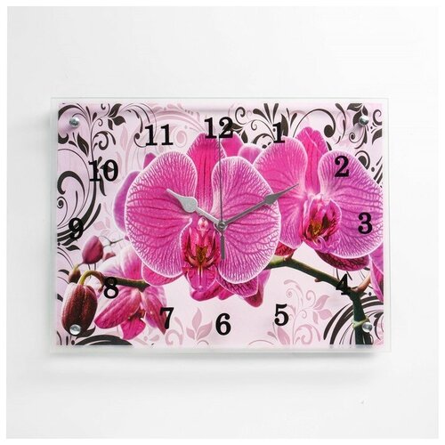 Сюжет Часы настенные, серия: Цветы, "Розовые орхидеи с узором", 30х40 см, микс