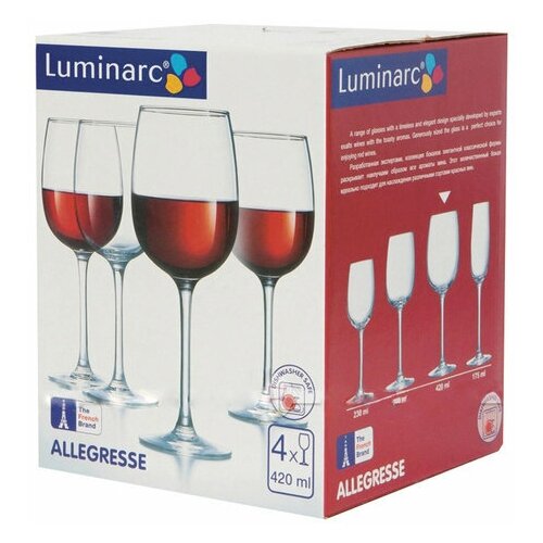 Набор бокалов для вина, 4 штуки, объем 420 мл, стекло, "Allegress", LUMINARC
