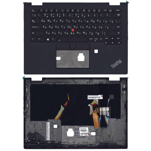 Клавиатура для Lenovo ThinkPad X390 Yoga черная с черный топкейсом и подсветкой