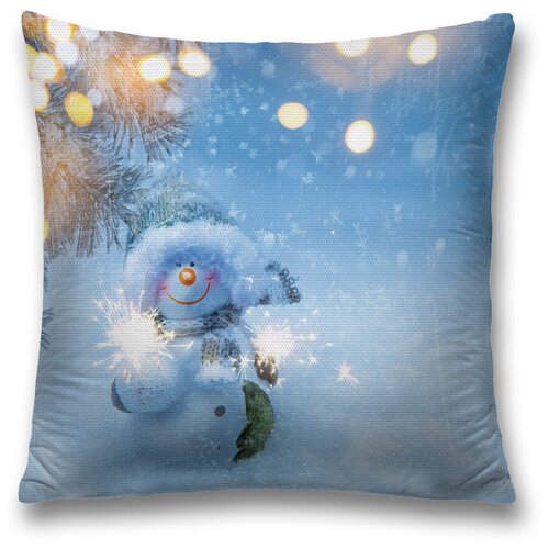 Наволочка декоративная на молнии, чехол на подушку JoyArty "Снеговик под елочкой" 45х45 см
