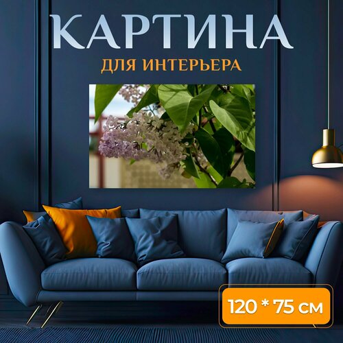 Картина на холсте "Сирень, цветы, лепестки" на подрамнике 120х75 см. для интерьера