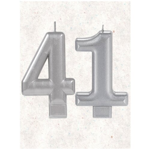 Свеча для торта цифра " 41 " 8 см серебро