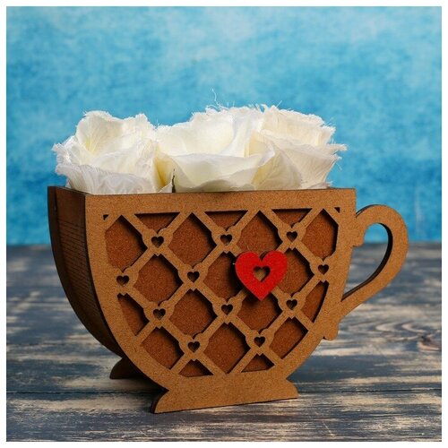 Кашпо деревянное Дарим Красиво 18,3х8,1х11 см уникальное "Чашечка чая, с сердцем", мореный (4503619)