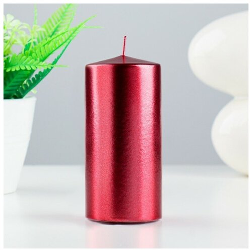 Свеча - цилиндр парафиновая, лакированная, красный металлик, 5.6x12 см