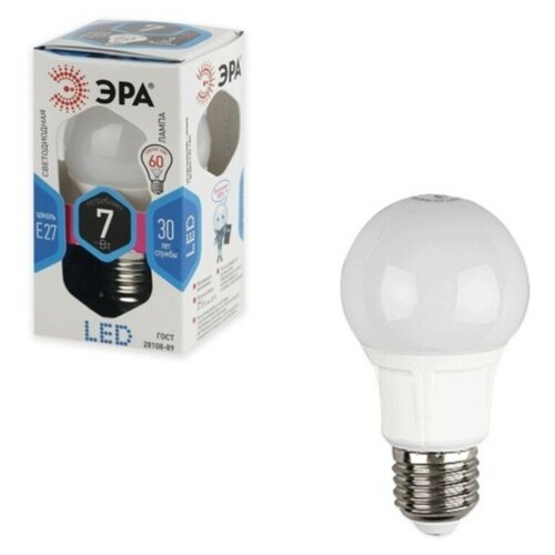 Лампа светодиодная ЭРА, 7 (60) Вт, цоколь E27, грушевидная, холодный белый свет, 30000 ч, LED smdA55/A60-7w-840-E27, 3 шт.