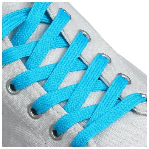 Шнурки для обуви, пара, плоские, 7 мм, 120 см, цвет голубой неоновый