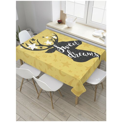 Скатерть прямоугольная JoyArty на кухонный стол "Мечты оленя" из оксфорда, 180x145 см