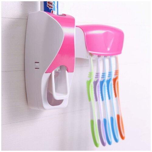 Дозатор для зубной пасты с держателем для зубных щеток "Бочонок", розовый
