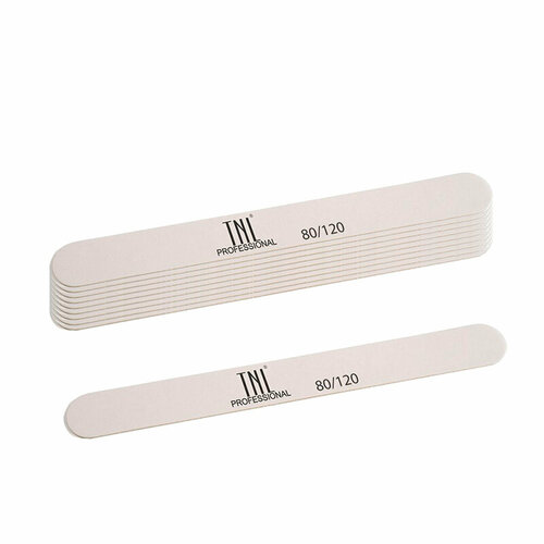 TNL, набор пилок для ногтей тонкая 80/120 улучшенное качество (деревянная основа, белые), 10 шт