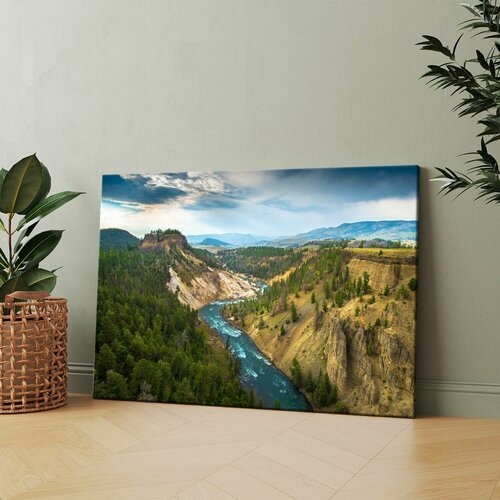 Картина на холсте (Река Йеллоустоун в Йеллоустонском национальном парке) 20x30 см. Интерьерная, на стену.