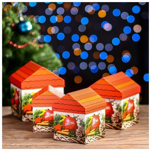 Коробка подарочная Сима-ленд Новогодний дом, 4 шт, разноцветный
