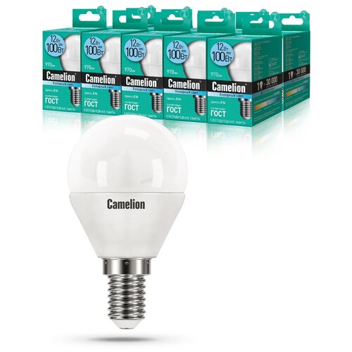 Упаковка светодиодных ламп 10 шт. Camelion 13695, E14, G45, 12 Вт, 4500 К