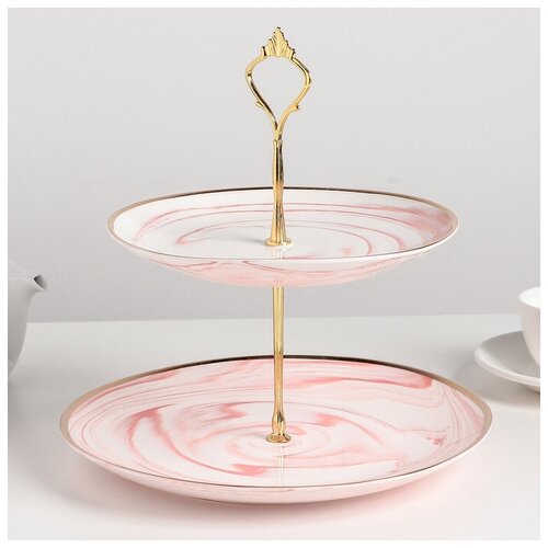 Блюдо «Мрамор», 2-х ярусное, d=20,5/25 см, керамика, цвет розовый